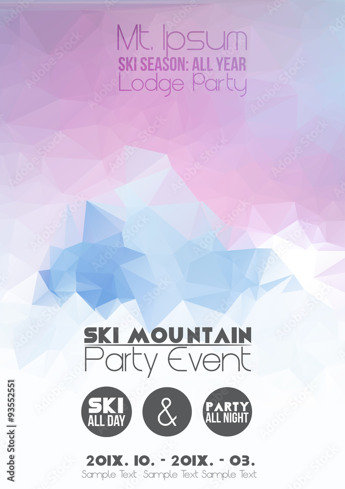 Ski Party Poster Template with Mountain in Clouds - Vector Illustration ...
