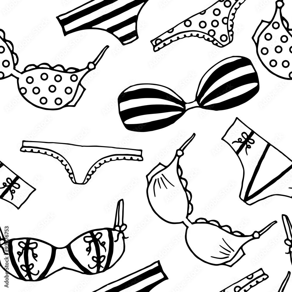 Lingerie seamless pattern. Vector underwear background design. Outline hand drawn illustration ...