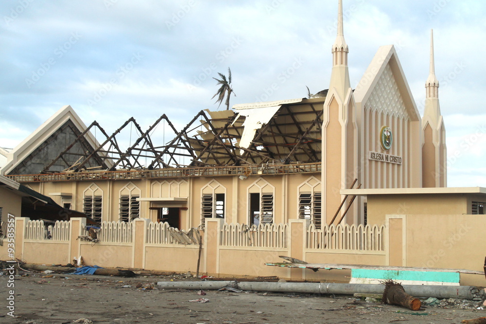 Iglesia ni Cristo church damaged by typhoon Haiyan in the Philippines ...