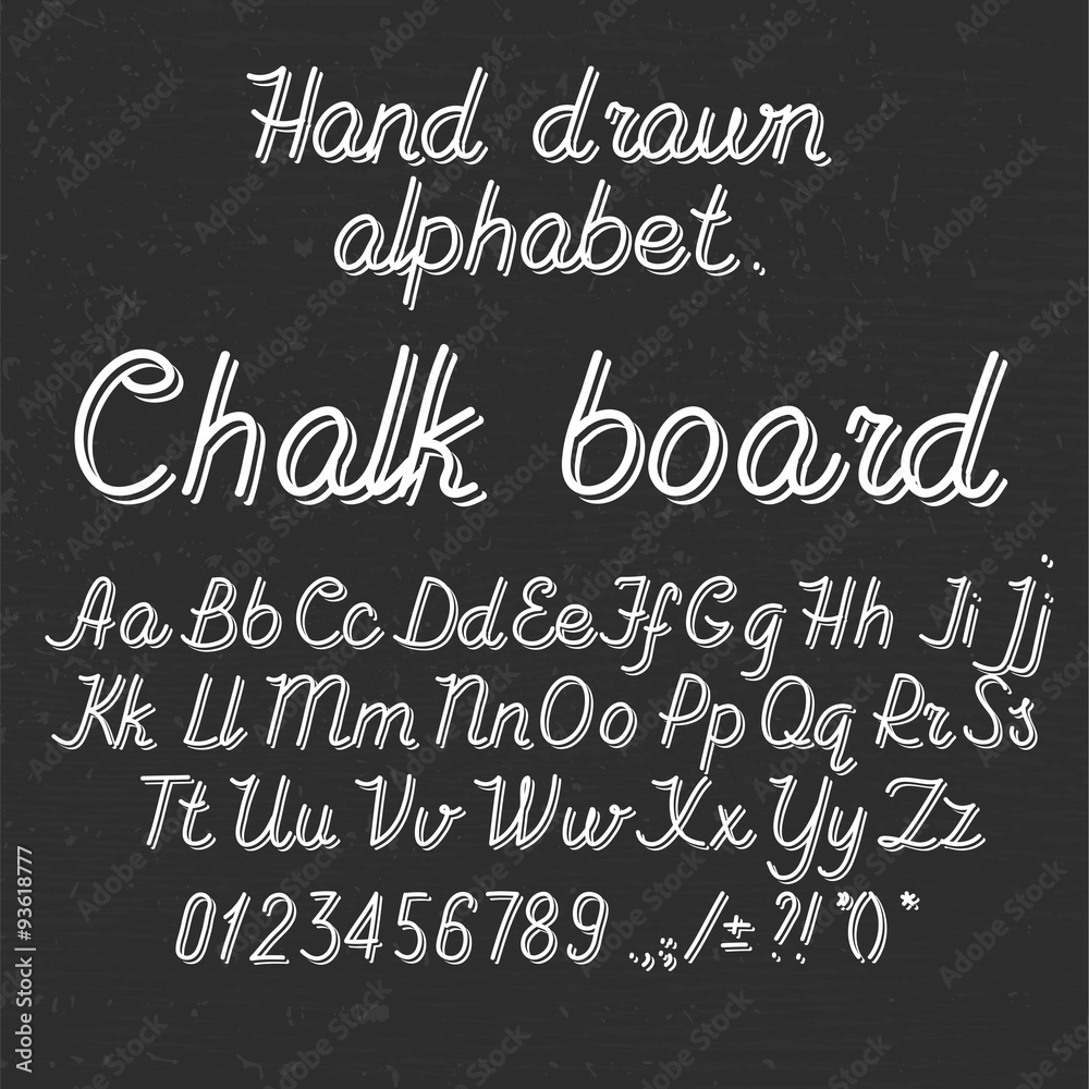 Hand drawin alphabet handwritting abc font on blackboard. Italic Stock ...