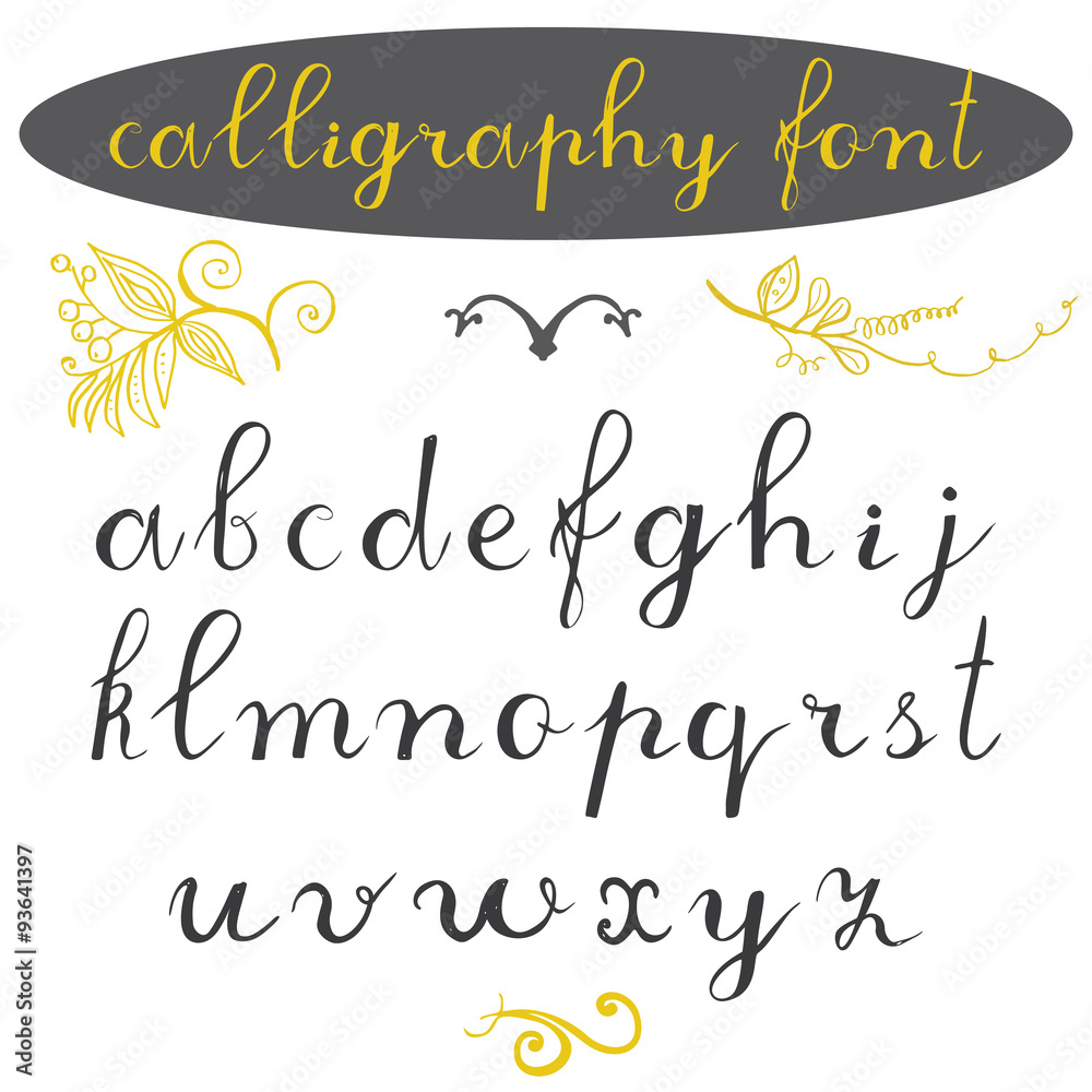Alphabet letters lowercase, hand drawn calligraphy font. Vector ...