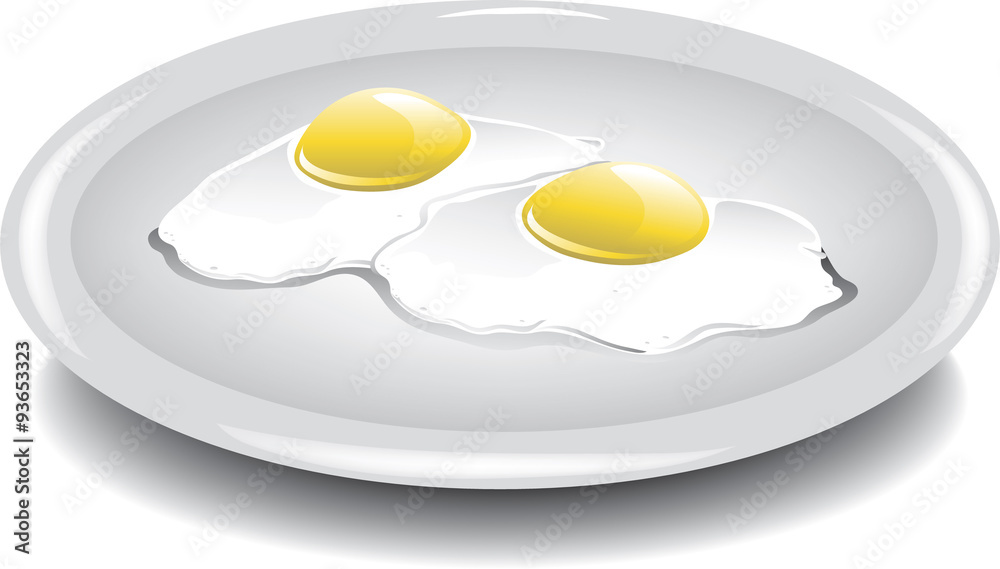 Illustration of two eggs over easy on a plate. Stock Vector | Adobe Stock