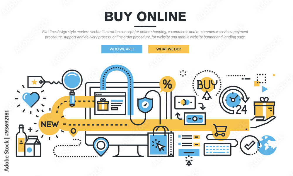 Flat line design concept for online shopping, e-commerce and m-commerce ...