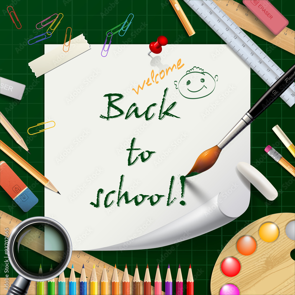 Welcome Back to school background or card with rulers, pencils, Stock ...