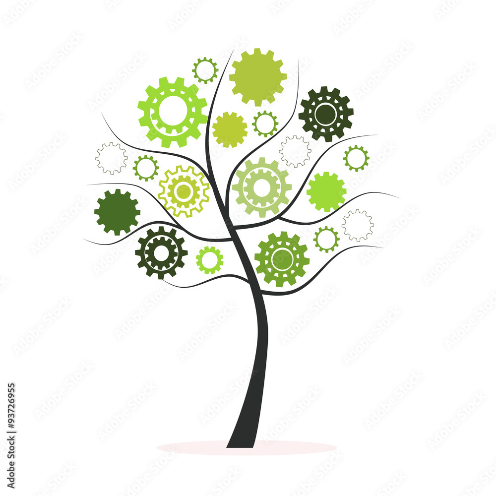 Green tree made from cogs and gears vector Stock Illustration | Adobe Stock