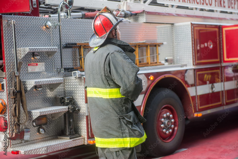 Fire Fighter on duty Stock Photo | Adobe Stock