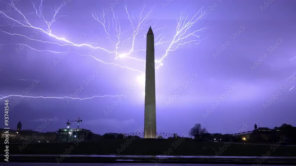 Washington DC beautiful dramatic lightning on monument 4K. April 2015 ...