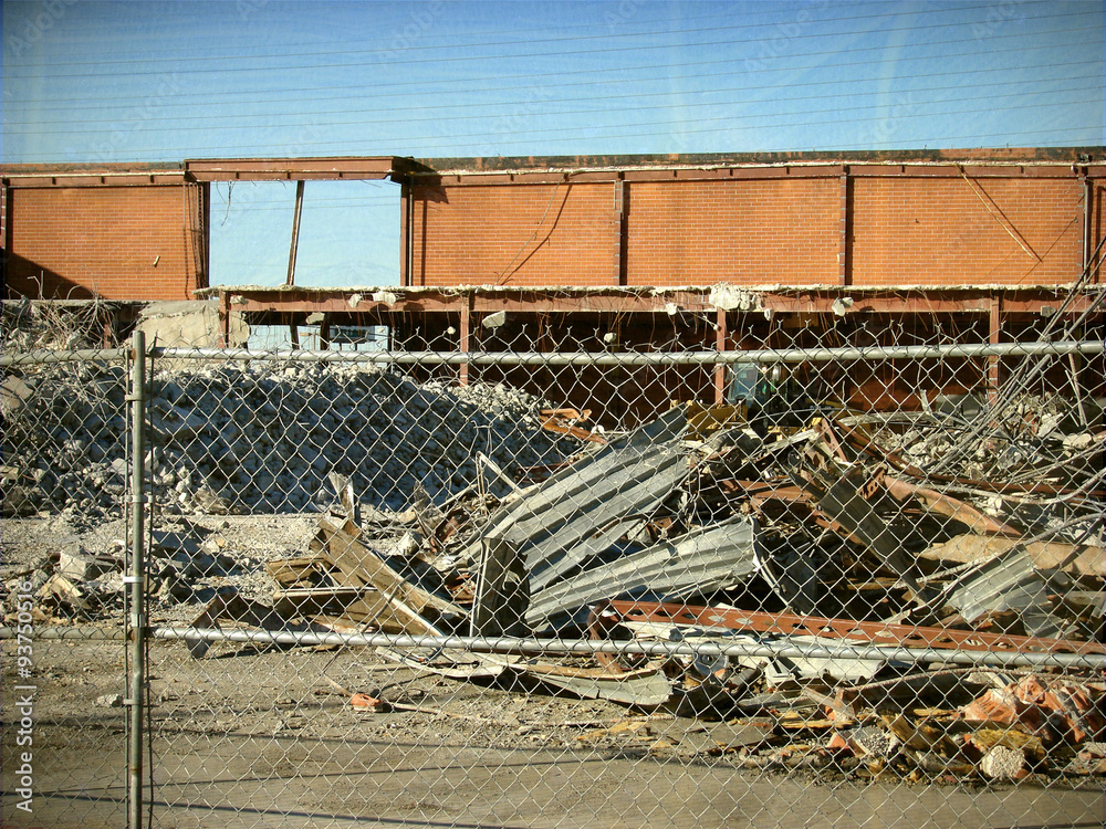 aged and worn vintage photo of destroyed building after disaster Stock ...