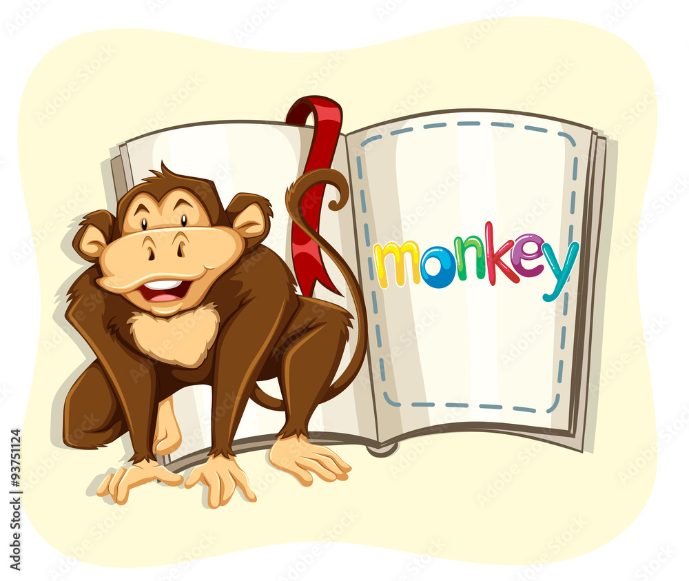 Little monkey and a book Stock Vector | Adobe Stock