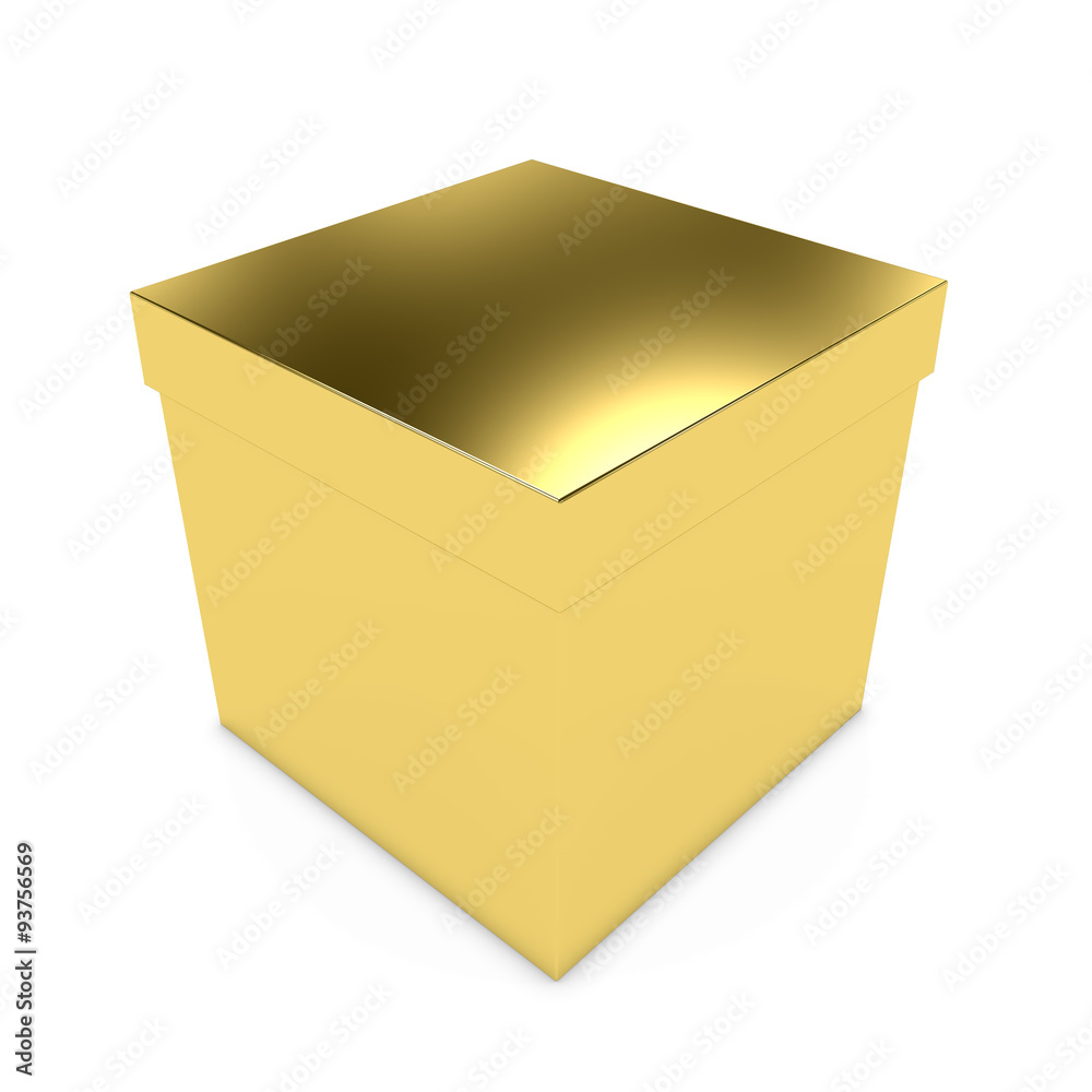 Gold Gift Box - 3D render of a Golden Box with Lid isolated on white ...