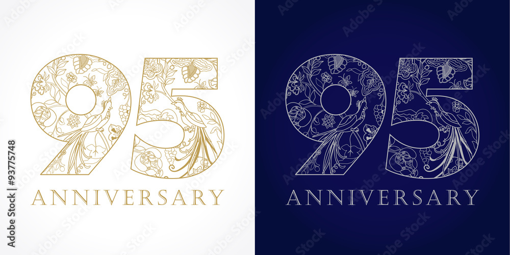 95 anniversary vintage logo. Template numbers of 95th jubilee in ethnic ...