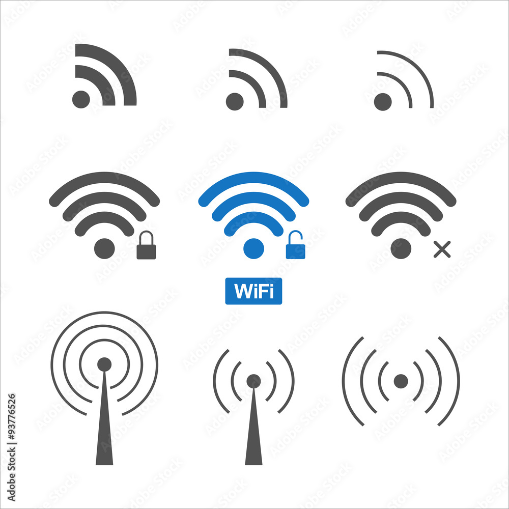 Set of nine different wireless and wifi icons for design. Stock ...