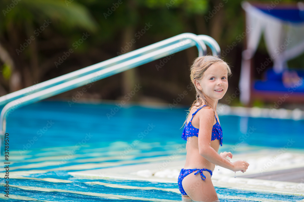 Little Happy Cute Girl In Outdoor Swimming Pool Stock Photo Adobe Stock