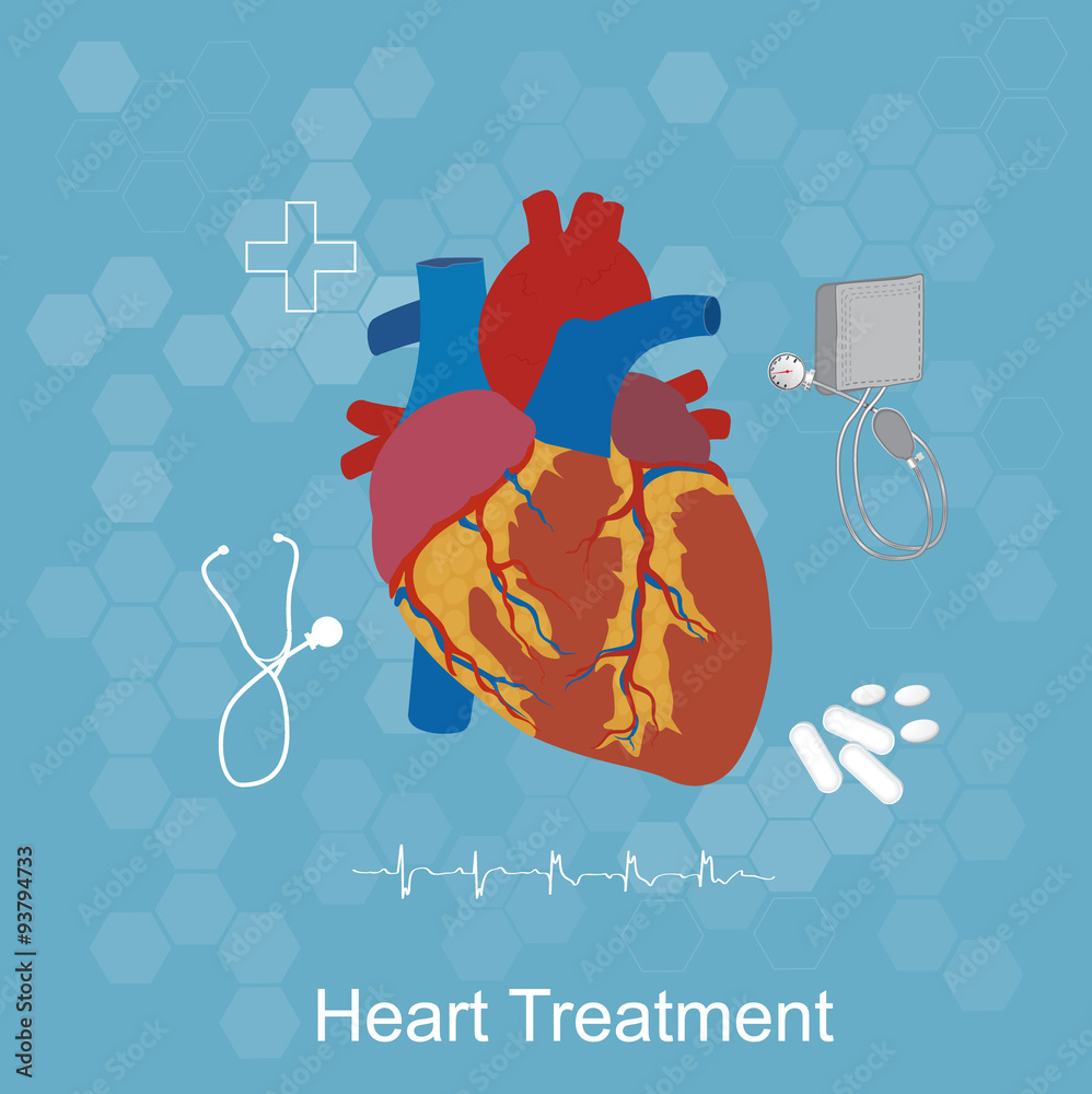 Heart treatment concept, medical icons, healthcare, flat style, vector ...
