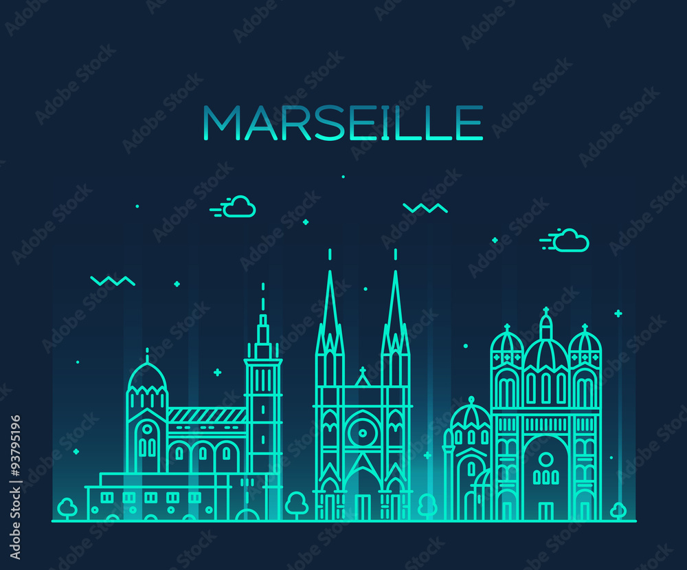 Marseille skyline silhouette linear style vector Stock Vector | Adobe Stock