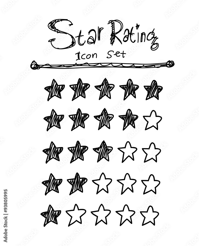 Star Rating Icon Set, a hand drawn vector doodle illustration of star ...