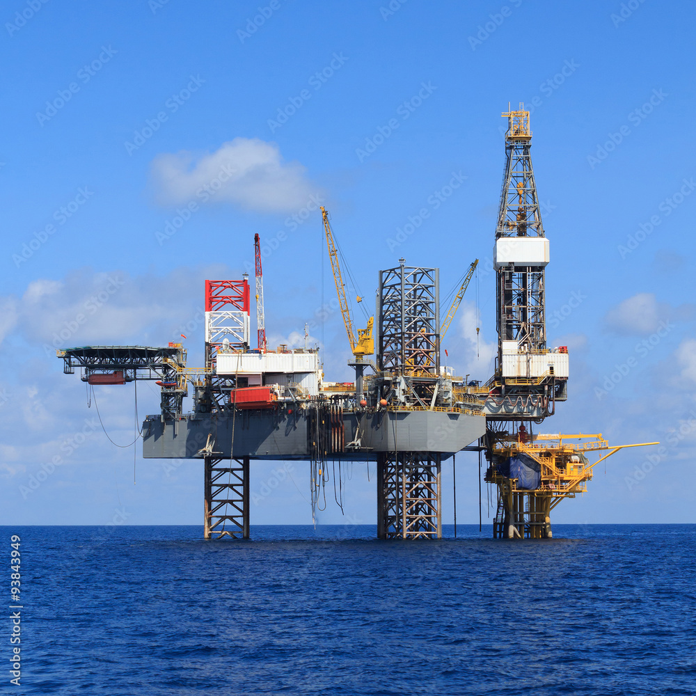Offshore Jack Up Drilling Rig Over The Production Platform Stock Photo ...