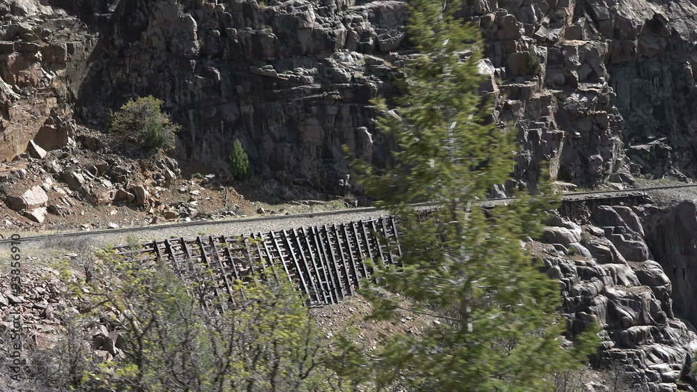 Steam engine railroad tracks steep cliff Colorado Rocky 4K 120 Stock ...