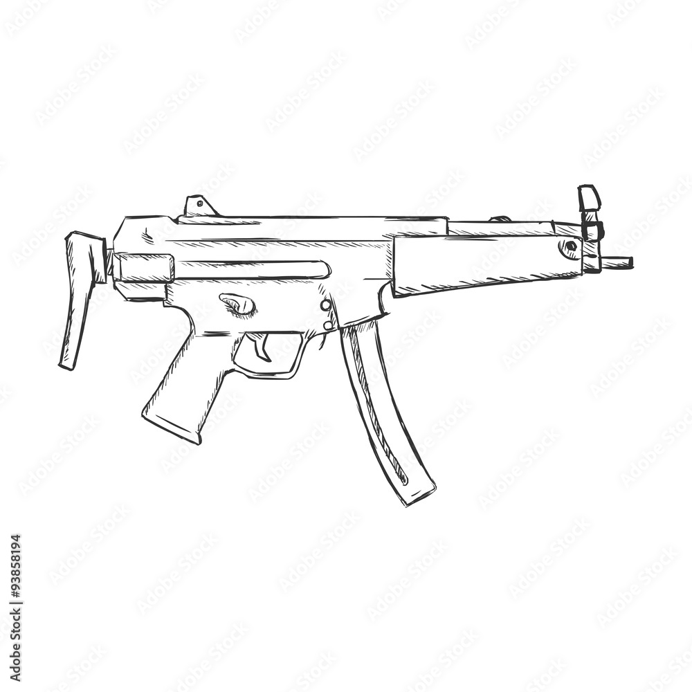 Vector Sketch SMG Machine Gun Stock Vector | Adobe Stock