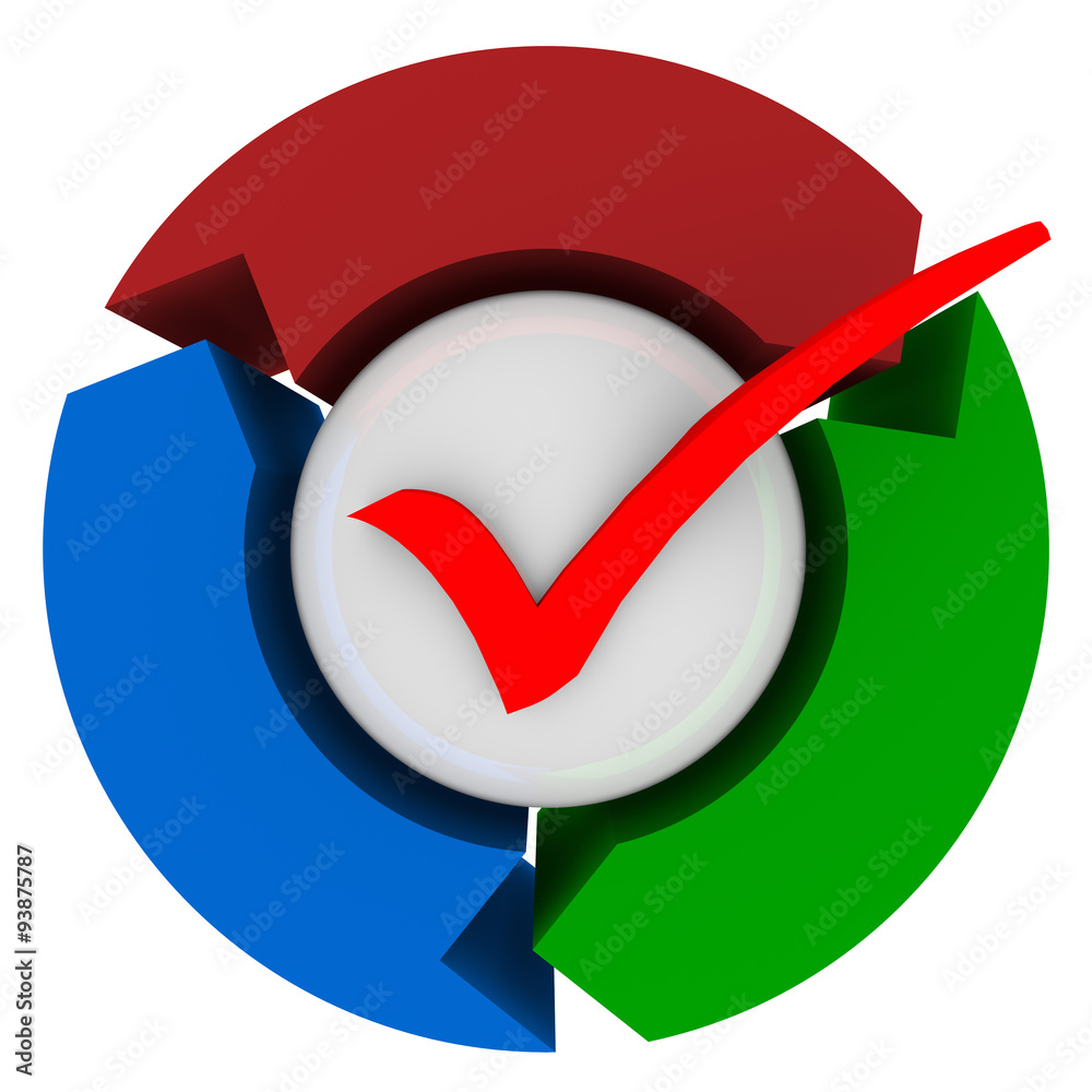 Red Check Mark Ball Arrows System Process Procedure Stock Illustration ...