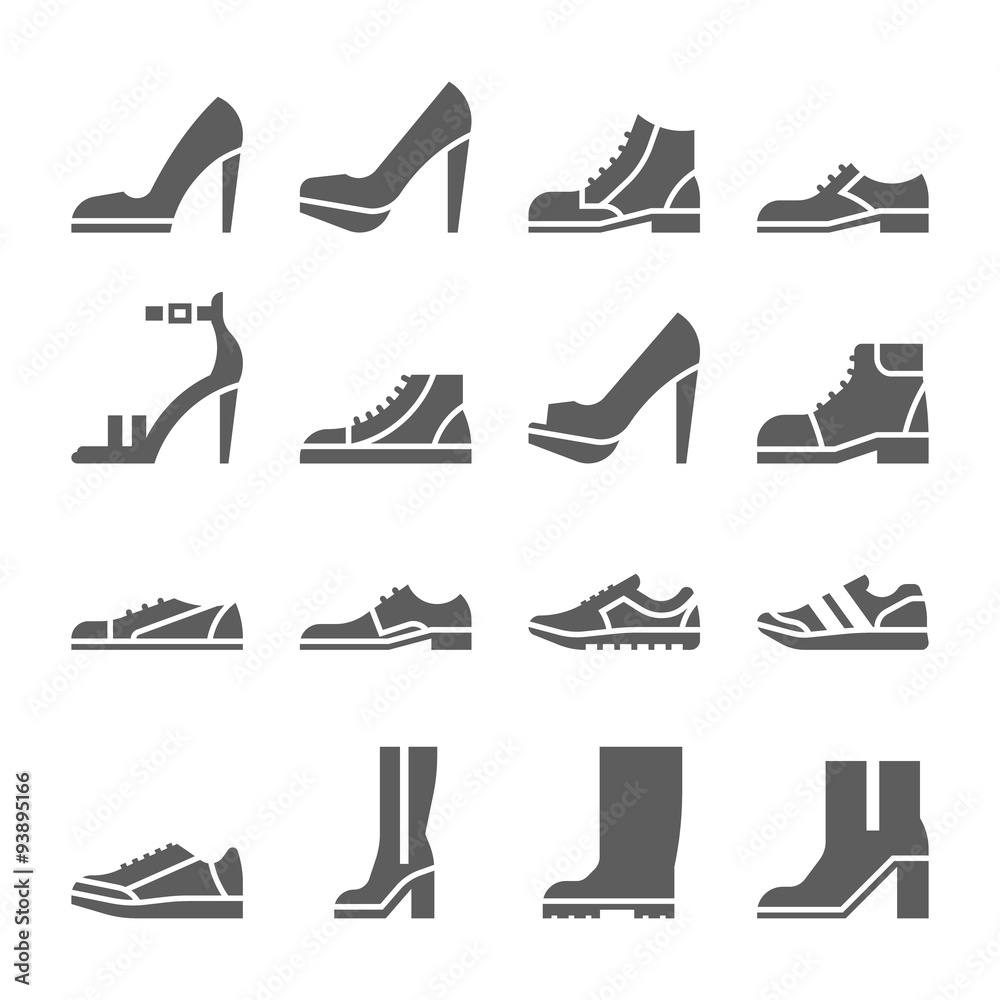 Footwear icon set, vector collection of shoes pictograms vector de ...