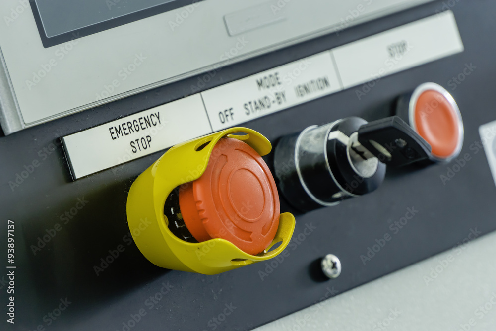 emergency stop button and key on ship Stock Photo | Adobe Stock
