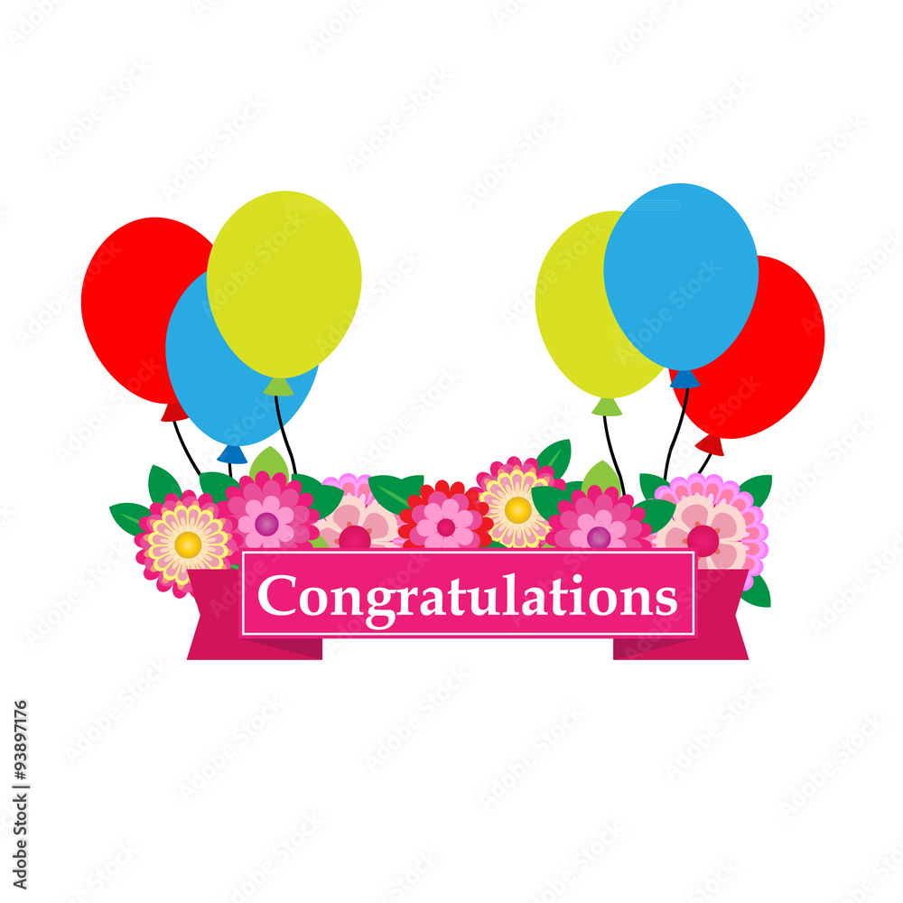 Congratulations sign has flower and balloons vector Stock Illustration ...