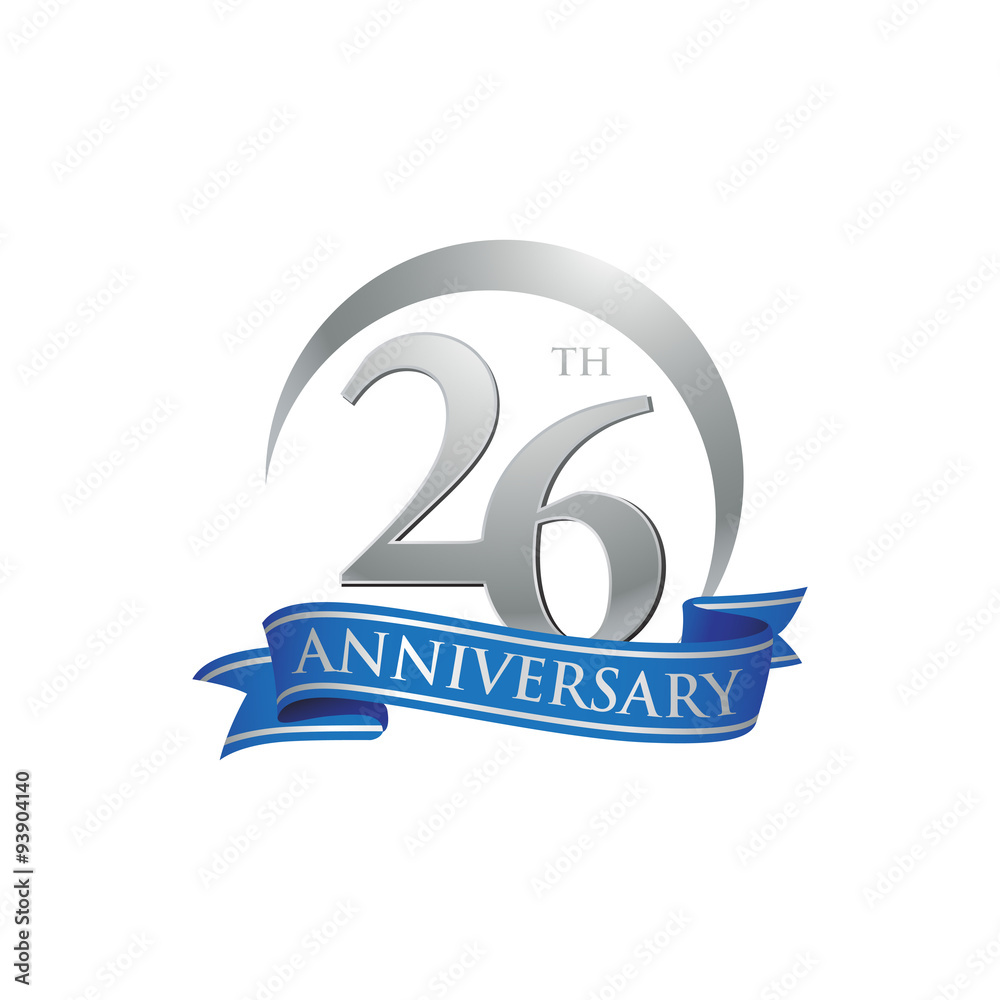26th anniversary ring logo blue ribbon Stock Vector | Adobe Stock