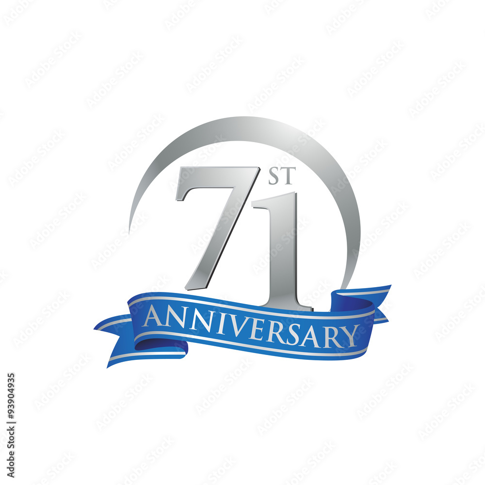 71st anniversary ring logo blue ribbon Stock Vector | Adobe Stock
