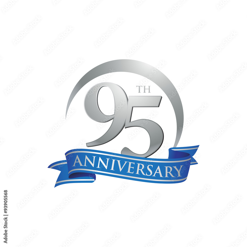 95th anniversary ring logo blue ribbon Stock Vector | Adobe Stock