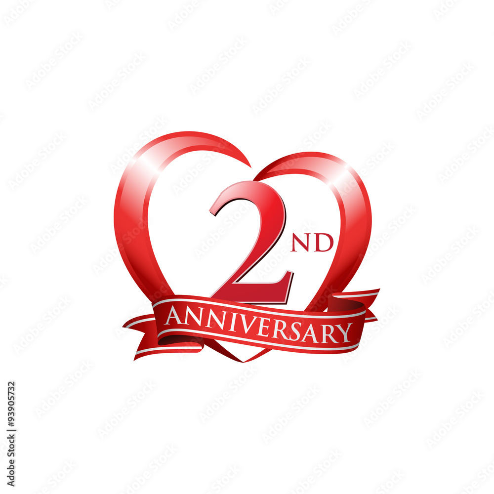 2nd anniversary logo red heart ribbon Stock Vector | Adobe Stock