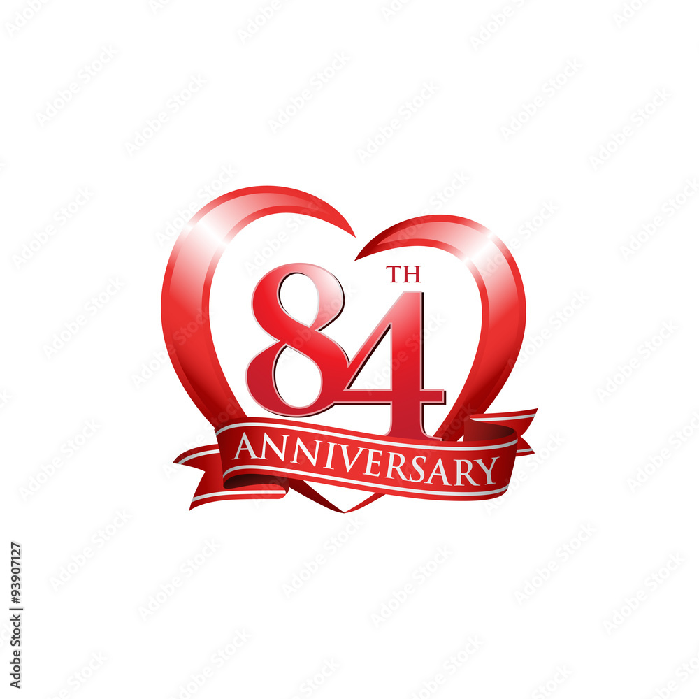 84th anniversary logo red heart ribbon Stock Vector | Adobe Stock
