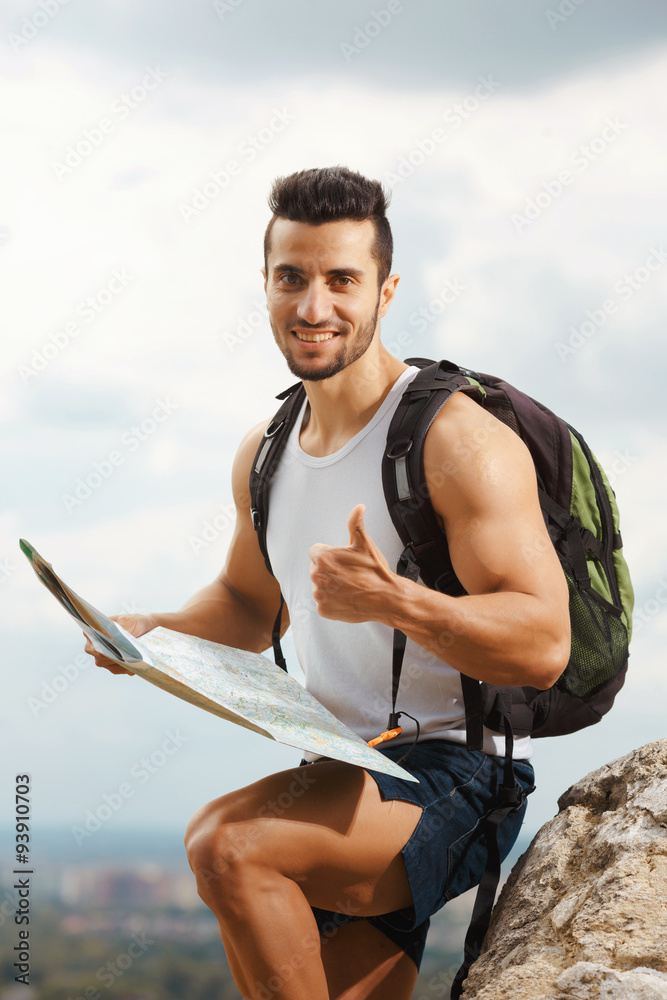Hiker with a backpack Stock Photo | Adobe Stock