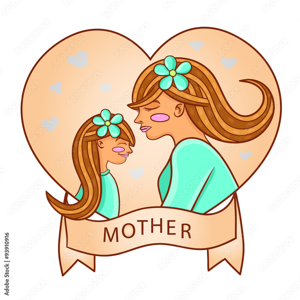 young mother with her daughter. heart Stock Vector | Adobe Stock