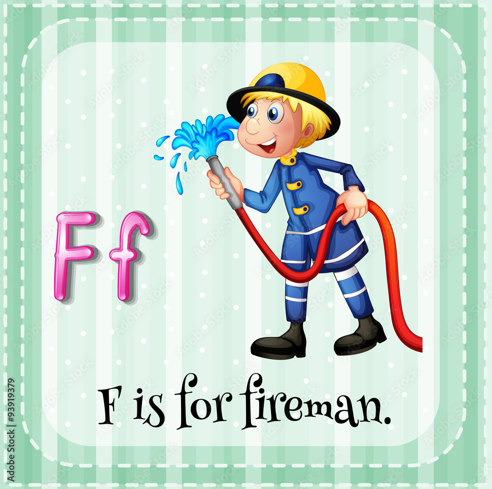 Flashcard letter F is for fireman Stock Vector | Adobe Stock