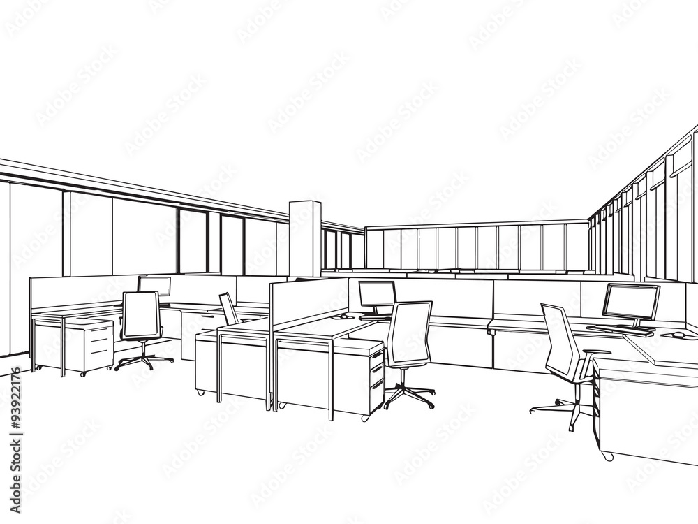 interior office outline drawing sketch Stock Vector | Adobe Stock
