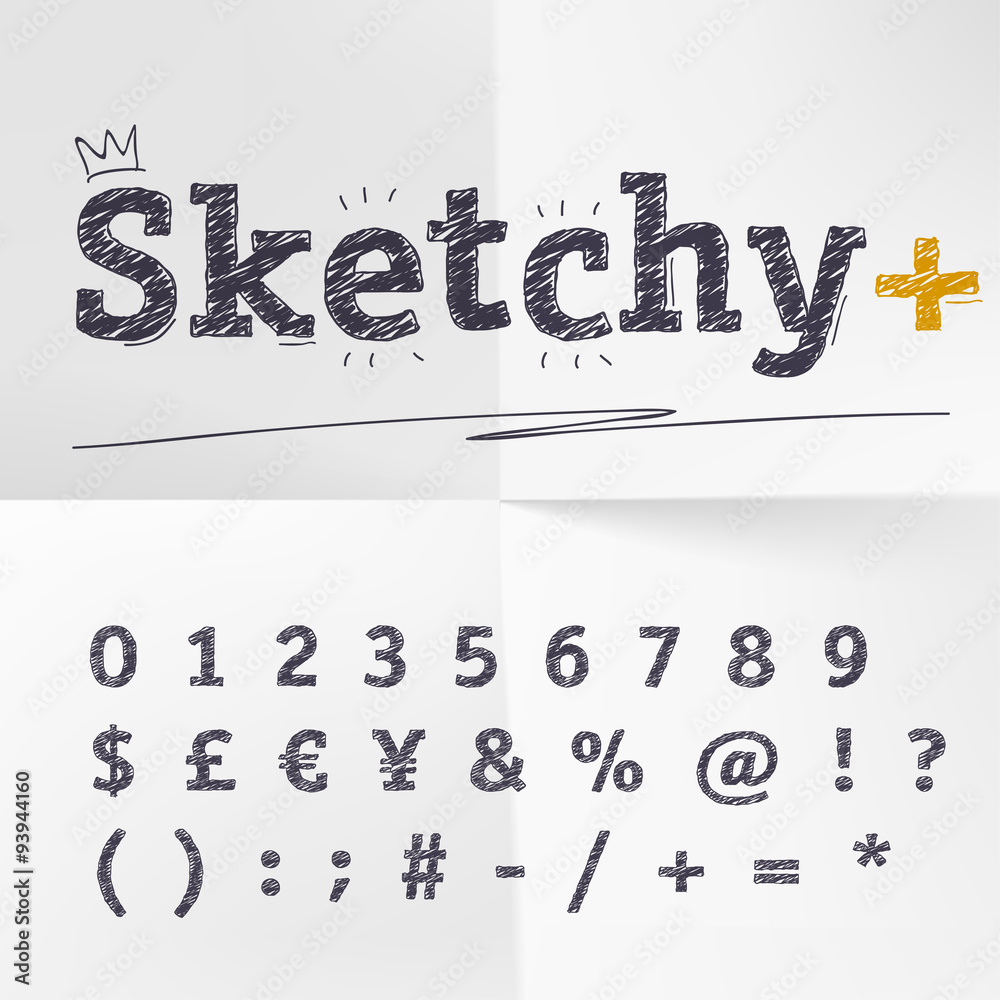 Vector hand drawn sketch style alphabet. Numbers and symbols. Stock ...