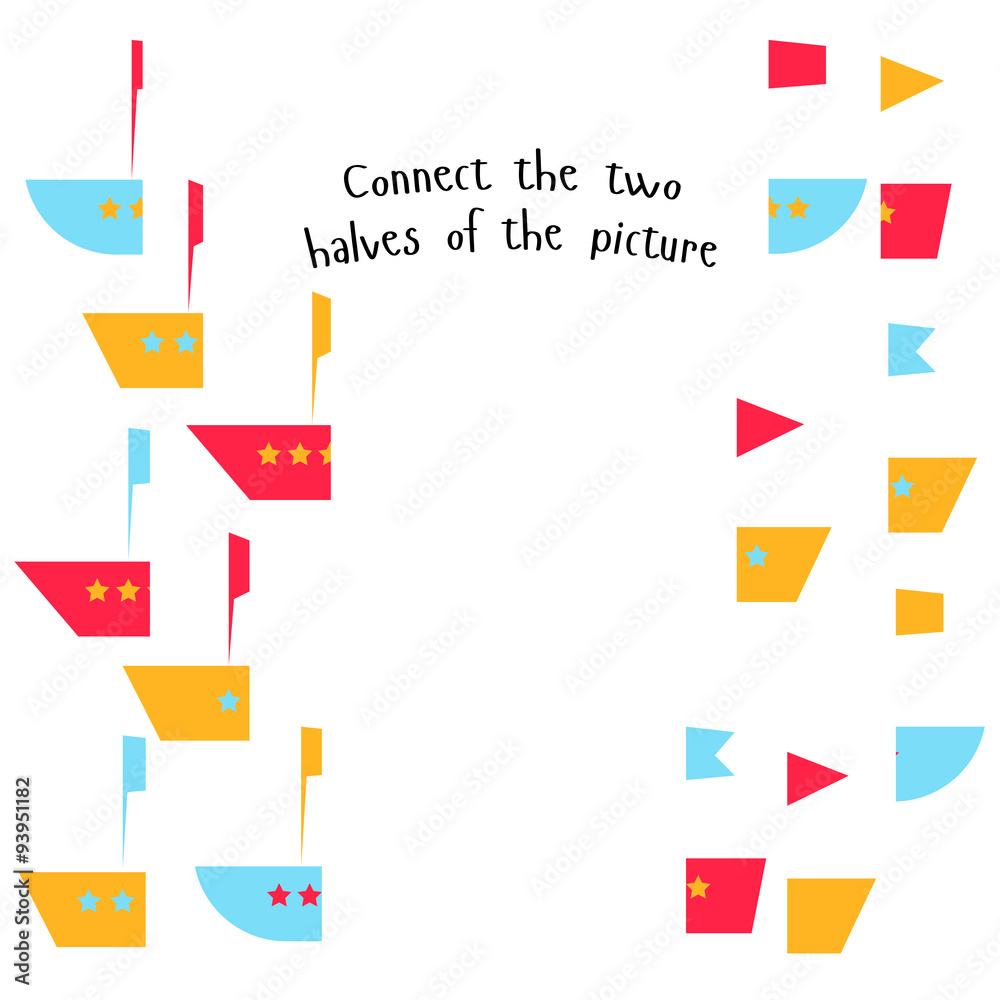 Educational game connect two parts of picture Stock Vector | Adobe Stock