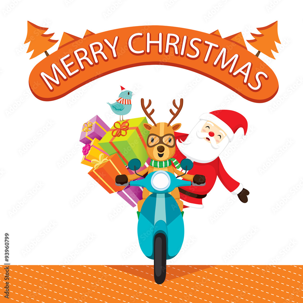 Reindeer Riding Motorcycle With Santa Claus, Merry Christmas, Xmas ...