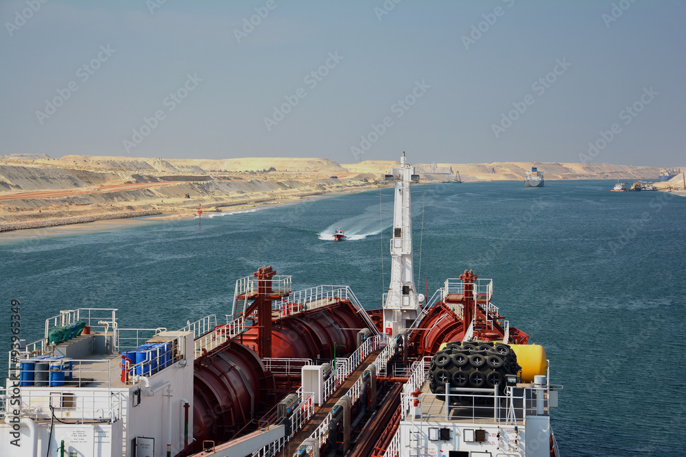chemical tanker passes through the Suez Canal. Egypt Stock Photo ...