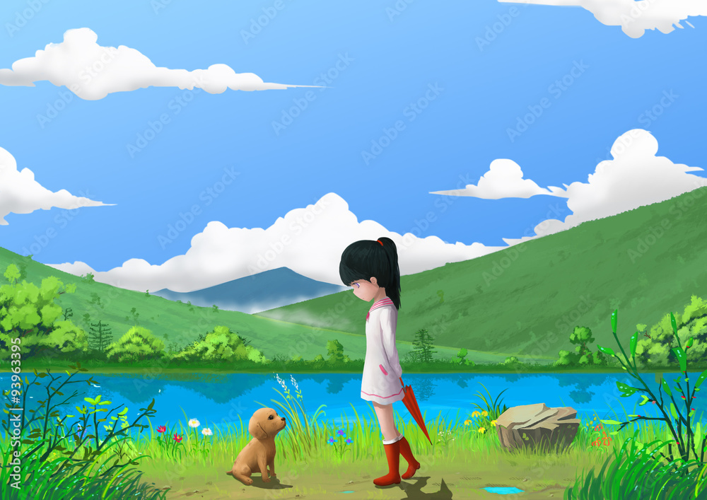 Illustration: Spring: That's Where the Little Girl meet the Little Dog ...