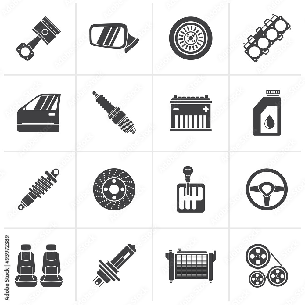 Black Detailed car parts icons - vector icon set Stock Vector | Adobe Stock