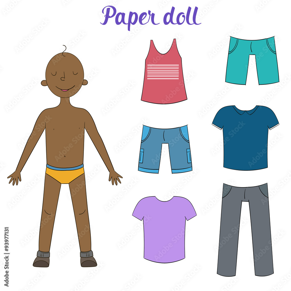Paper doll boy and clothes vector illustration Stock Vector | Adobe Stock