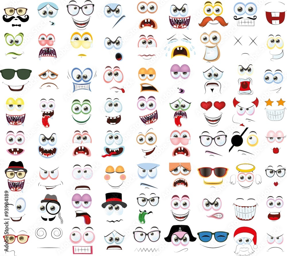 Set of cartoon faces with different emotions Stock Illustration | Adobe ...