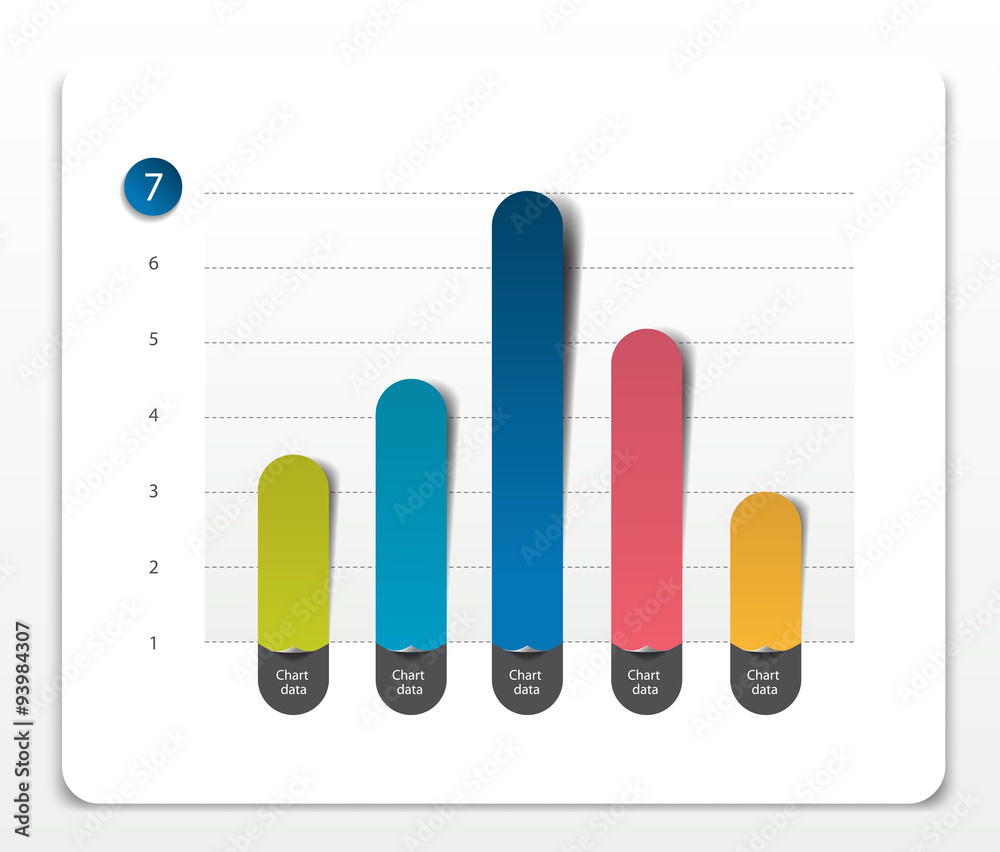 Column chart, graph pointing on the first position comparing with the ...