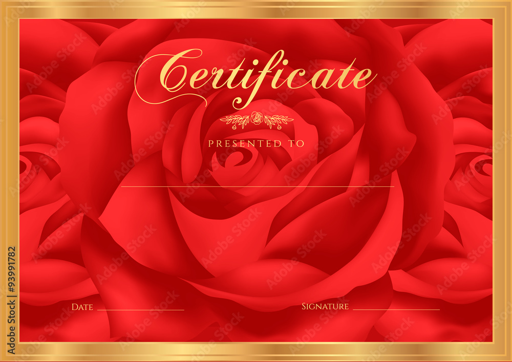 Certificate, Diploma of completion (Rose design template, flower ...