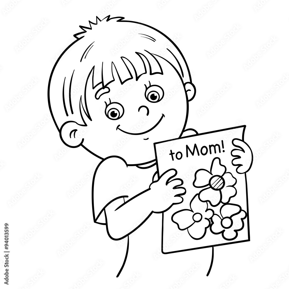 Coloring Page Outline Of a boy with a picture Stock Vector | Adobe Stock