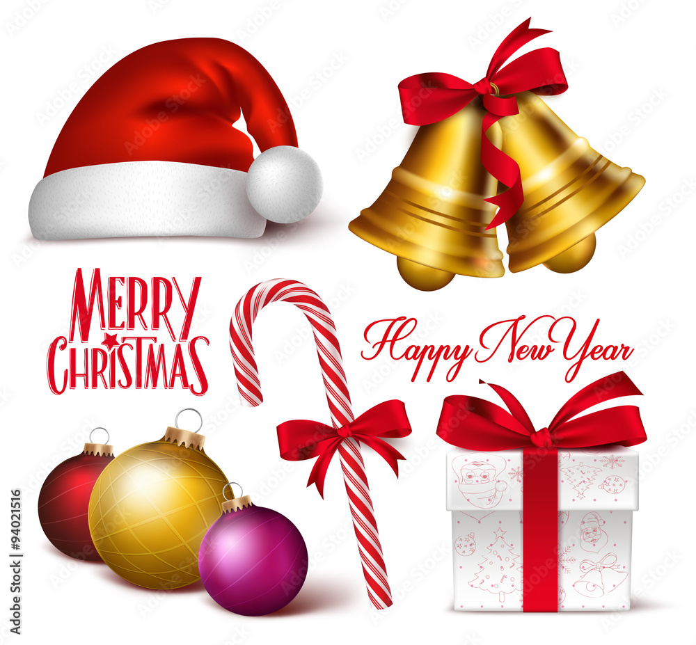 Set of 3D Realistic Christmas Objects, Symbols and Decorations Isolated ...