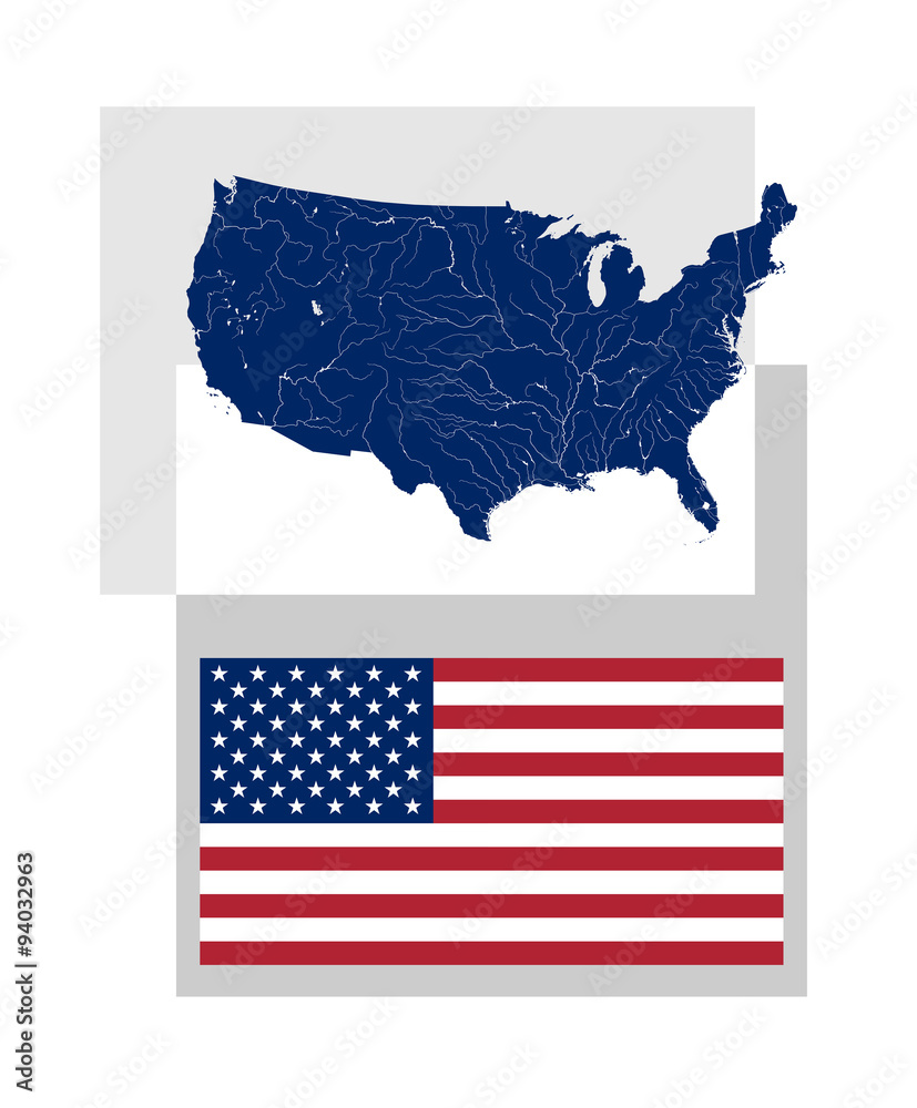 Map of the United States of America with rivers and lakes and National ...