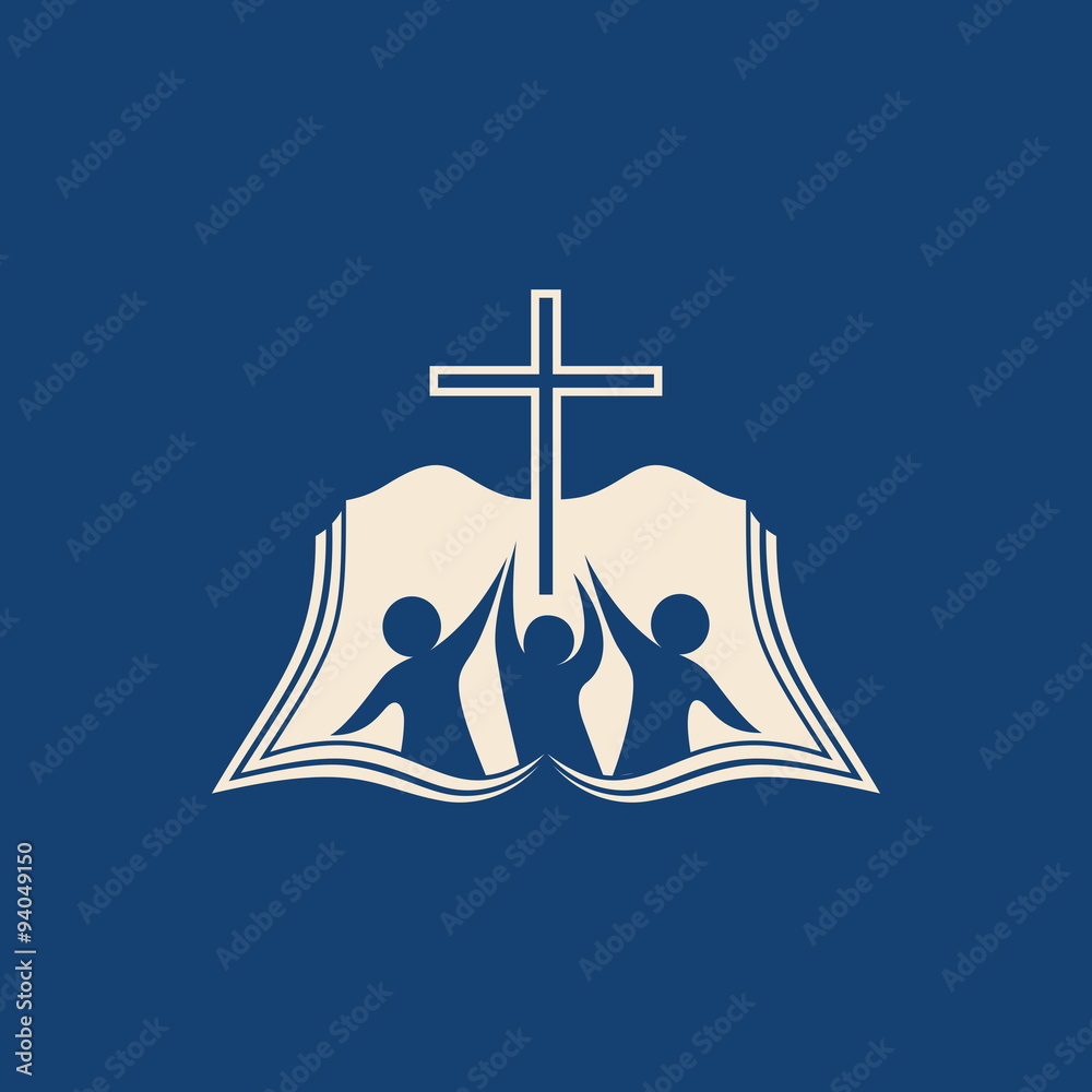 Church logo. Membership, bible, fellowship, people, silhouettes, cross ...